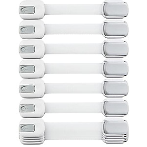 Child Safety Strap Locks (10 Pack) Baby Locks for Cabinets and Drawers, Toilet, Fridge & More. 3M Adhesive Pads. Easy Installation, No Drilling Required, White/Gray