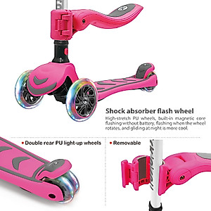 Kicknroll 3 Wheel Scooter for Kids Ages 3-5, Extra-Wide Deck Lean to Steer Foldable Toddler Scooter with Seat, 3 LED Light Wheels & 4 Adjustable Height, 110 Lbs Capacity- Pink 2 in 1 Kids Scooter
