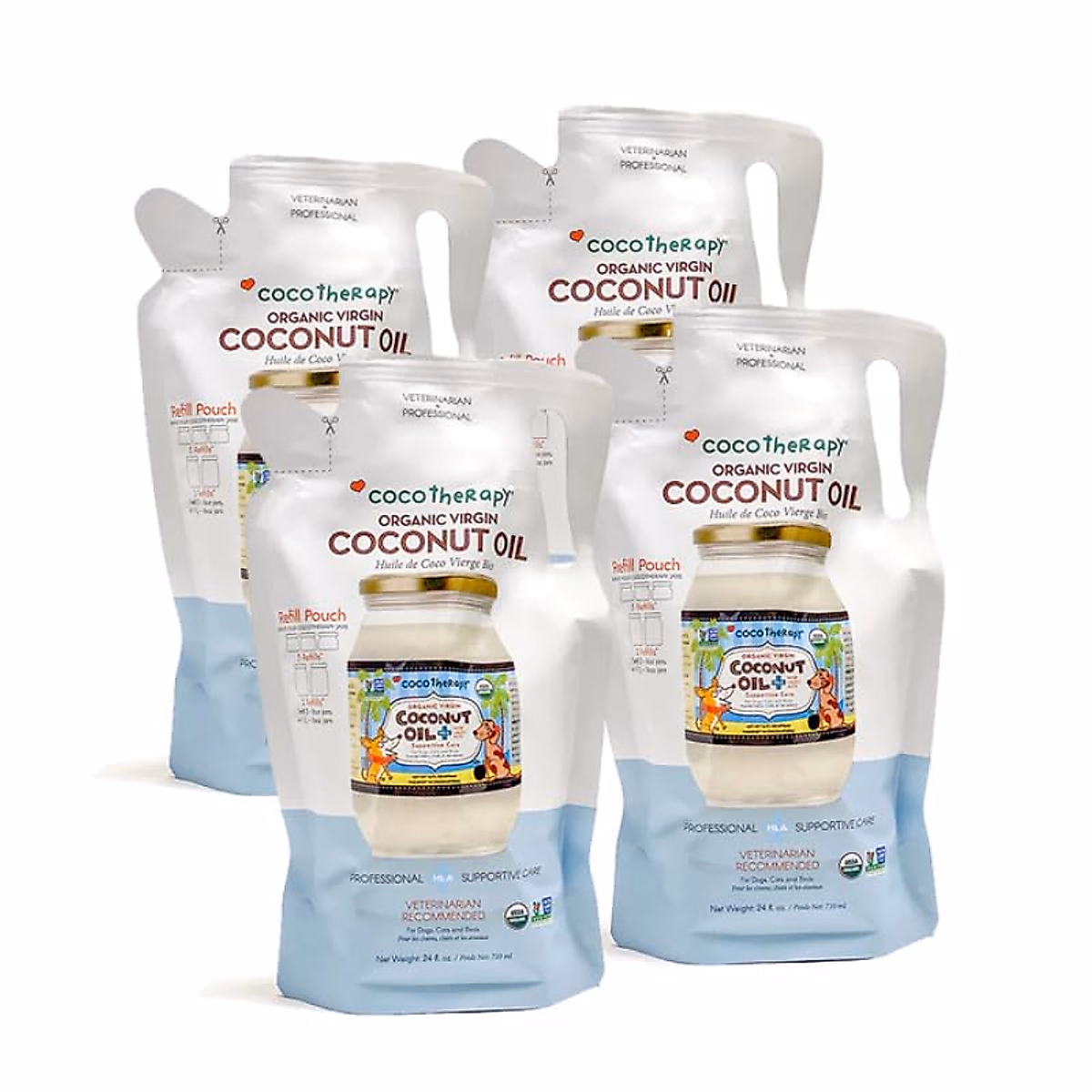 CocoTherapy USDA Organic Virgin Coconut Oil Refill Pouch, 24 Fluid Ounces, Veterinarian Recommended for Dogs, Cats and Birds�