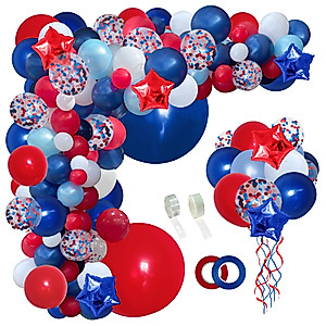 PERPAOL 140PCS Navy Blue Red White Balloon Garland Arch Kit Graduation Class of 2024 Day 4th of July Patriotic Flag Veteran’s Day Nautical Baseball Spider Man One Birthday Party Decorations