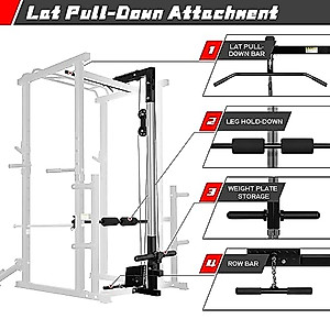 RitFit Power Cage with LAT Pull Down and 360° Landmine, 1000LB Capacity Power Rack Full Home Gym for Weightlifting, Come with J-Cups,Dip Bars and Other Attachments (2023 Version PPC02)-Orange