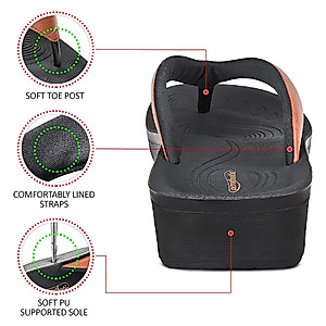 AEROTHOTIC Arch Support Flip Flops for Women Stylish Cushioned Padded Straps with Soft Toe Post Slip on Footwear Dressy Travel Recovery Outdoor Comfortable Walking Sandals (Ravine Tan, Size 6)