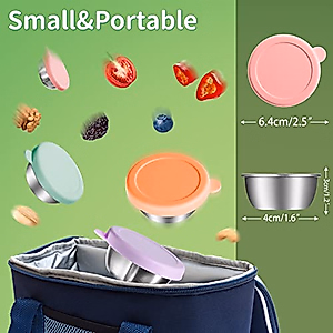 AKONEGE Salad Dressing Container To Go, 4x1.6oz Small Condiment Containers with Lids, 18/8 Stainless Steel for Lunch Bento Box, Premium Silicone, Leakproof, Reusable Sauce Cups