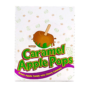 Tootsy-Roll Caramel Apple Pops - Caramel Covered Green Apple Candy Lollipops - Gluten Free Candy with Display Box Package with Couger Card Bundle - 48 Count