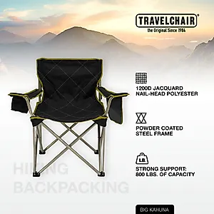 TravelChair Big Kahuna Chair, Supersized Camping Chair, 800lb Capacity, Brown/Lime, One Size (599)