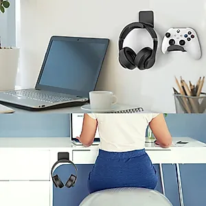 HomeMount Headphone Stand Headset Holder - Adhesive Gaming Headphone Hanger Hook Desk Mount for Most Headphone & Controller (Black)