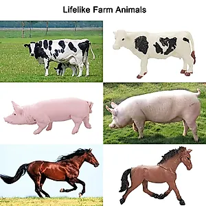 Realistic Farm Animal Figures Toys, 44 Pcs Plastic Farm Figurines Playset Includes Fences Mini Farm Animal Cake Topper Learning Toy Set for Kids & Toddlers