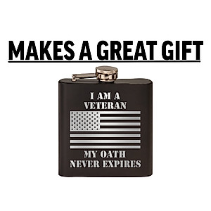 Rogue River Tactical USA American Flag Veteran Oath Stainless Steel Hip Flask Premium Matte Black Makes a Great Gift For Him Dad Father Veteran