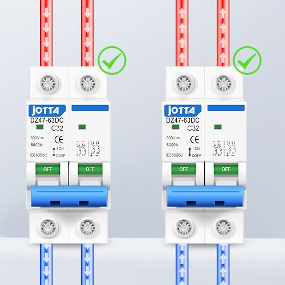 JOTTA DC 500V Miniature Circuit Breaker Mini MCB Fuse PV System Solar Engery DZ47 32A (2 Pack)