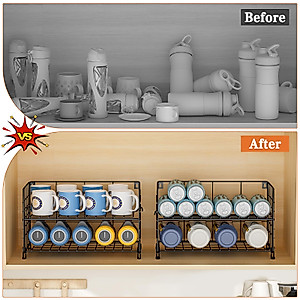 X-cosrack Adjustable Water Bottle Organizer,4-Tier Wall-Mounted Water Bottle Holder, Stackable Water Bottle Storage Rack for Kitchen Countertops,Pantry, Cabinet,Large(Patent No.:US D950,280 S)