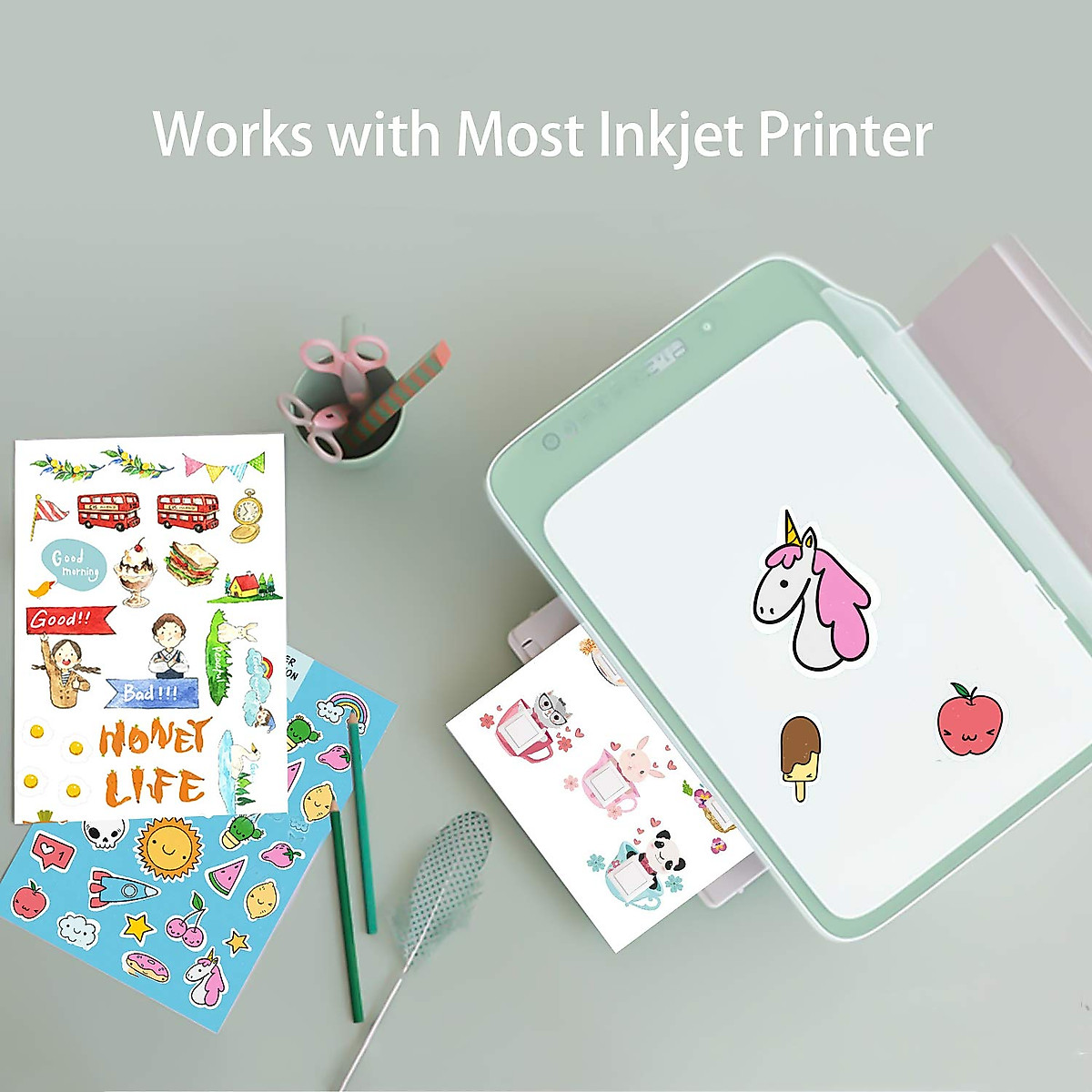 Premium Printable Vinyl Sticker Paper for Inkjet Printer,80 Sheets Matte White Waterproof Decal Paper, 8.5x11 inches ,Dries Quickly and Holds Ink Beautifully