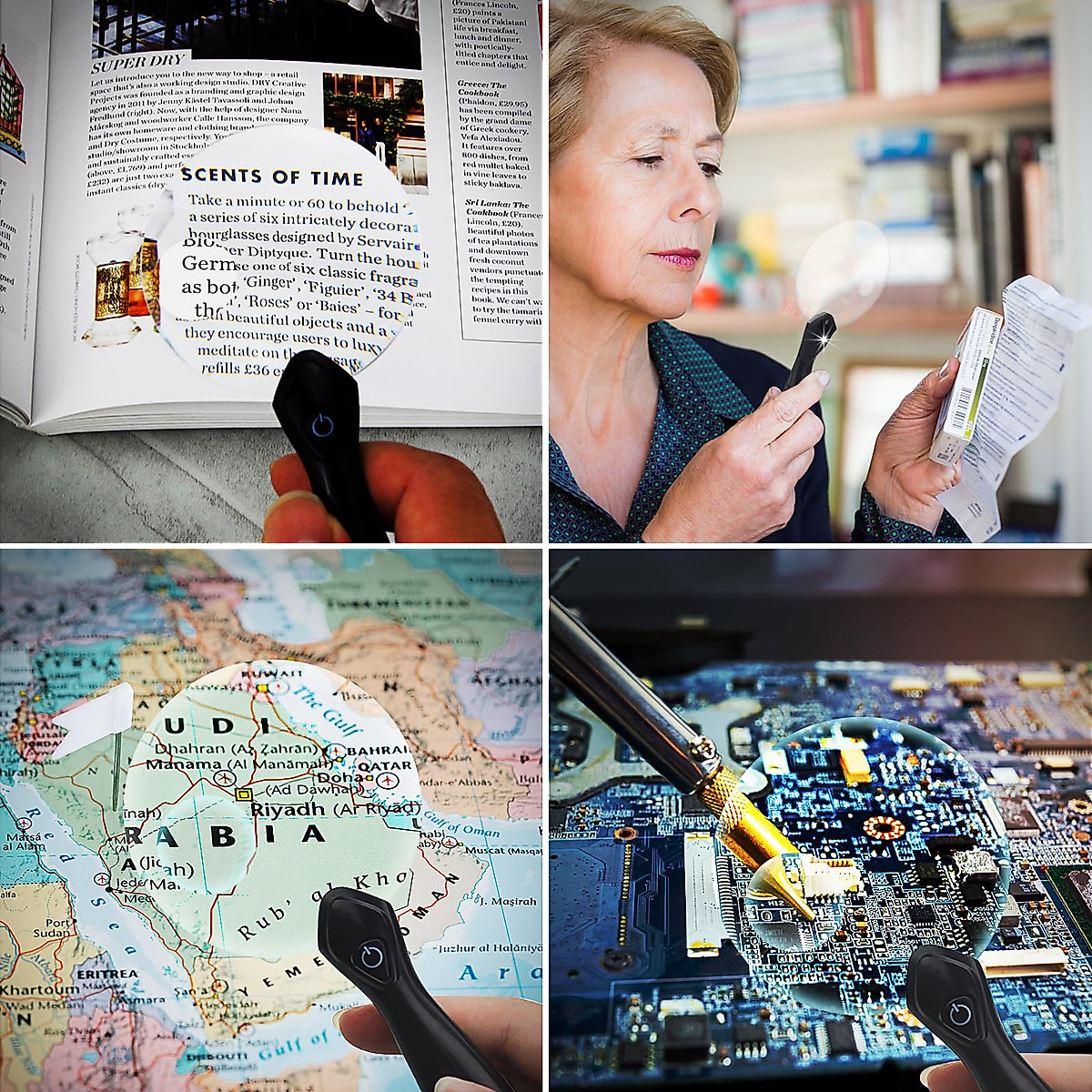 HONGUT LED Magnifier with Light, Handheld, Battery-Operated（3X &5X），Handheld，for ReadingBooks,Newspaper,Inspection (3-Pack)