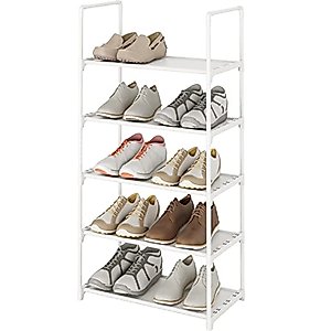 SHELAKET 5 Tiers Shoe Rack 10-12 Pairs Sturdy Shoe Shelf, Shoe Storage Organizer for Small Space, Free Standing Shoe Shelf for Closet Entryway Hallway Living Room（SAT-5W）