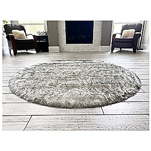 Round Carpet for Bedrooms Rugs,Living ,Kids Rooms,Sofa.LAMBZY 'Maya Collection' Silky Shaggy Rug,Faux Sheepskin,Soft Touch Fur ,Fluffy Area Rugs,Silky Plush,Hypoallergenic (9’6"(D290cm), White/Black)