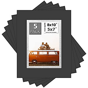 Mat Board Center, Pack of 5, 8x10 for 5x7 Photo Picture Double Mats - Acid Free, 8-ply Thickness, White Core - for Pictures, Photos, Framing (Black Over Silver Color)