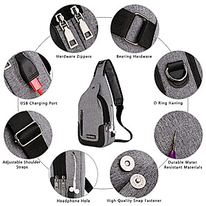 Peicees Travel Gym Bike Sling Bag Shoulder Backpack Daypack w/USB Charging Port