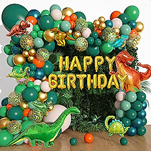 Amandir 167Pcs Dinosaur Balloons Arch Garland Kit, Sage Green Orange 8Pcs Dino Foil Balloons Happy Birthday Balloon for Jungle Safari Dinosaur Themed Party Baby Shower Decorations Supplies Kids Boys