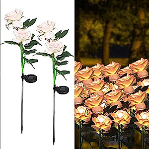 MIKK Solar Garden Stake Flower Lights, 2pack Outdoor Decorative Floral Lights, LED Artificial Waterproof Yard In-Ground Lights Lights for Garden Lawn Patio Backyard.（Pink Rose）
