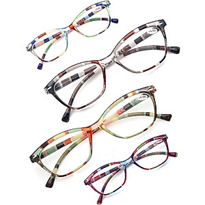 HEEYYOK Women Reading Glasses 4-Pack Colorful 2.00 Readers,Beautiful Pattern Cat Eye Glasses for Reading Lightweigth Flexible Spring Hinge Well Wear Look Younger