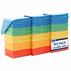 S&T INC. 150 Pack Microfiber Cleaning Cloth, Bulk Towels for Home, Reusable Microfiber Towels for Cars, Cleaning Rags, Assorted, 11.5 Inches x 11.5 Inches, 150 Count