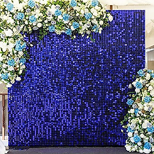 COKAOBE Blue Shimmer Wall Backdrop, 24 Panels Square Sequin Shimmer Backdrop, Photo Backdrops for Birthday, Anniversary, Wedding, Graduation & Bachelorette Party Decoration