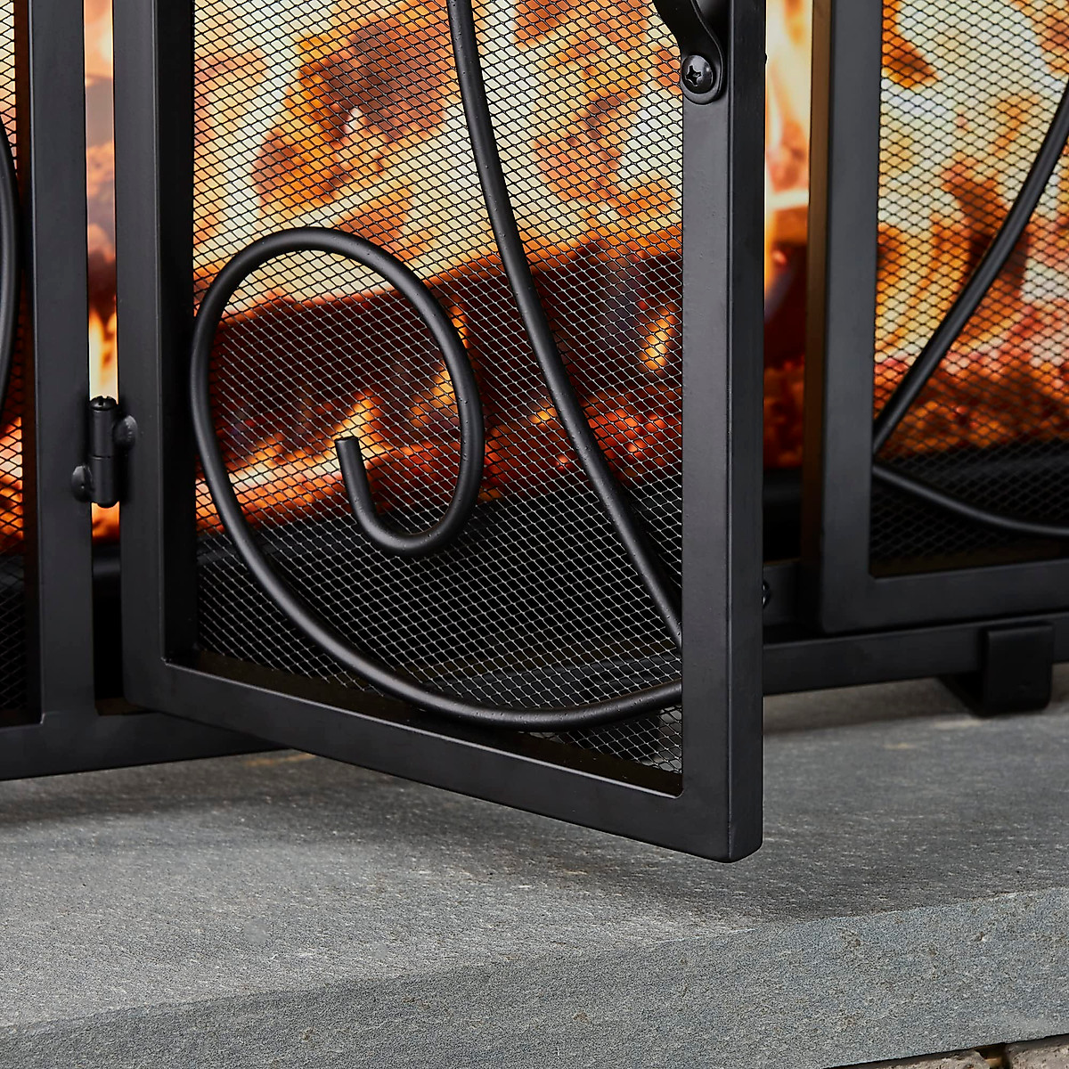 Uniflame Single Panel Black Wrought Iron Ornate Fireplace Screen with Doors