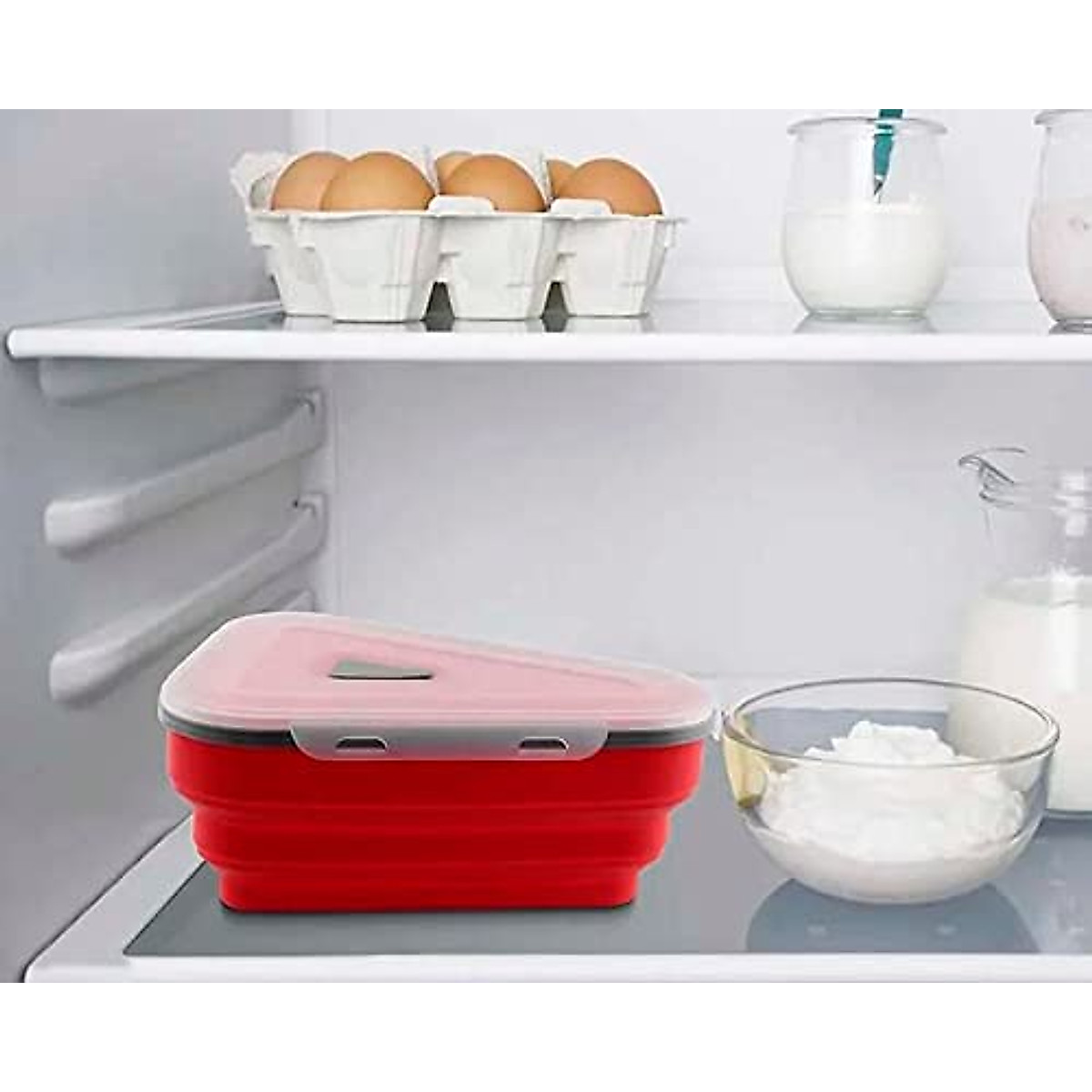 ROMEBLY Pizza Storage Container MULTI-FUNCTIONAL Perfect Pizza Pack a Box with 5 with MICROWABLE Trays and Lid 100% ,BPA ,FDA FREE,MICROWABLE,DISHWASHER SAFE,Red Pizza Box FORDABLE,Pizza Container