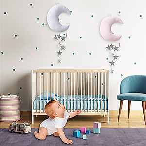 Braceus Wall Backdrop Children Room Hanging Moon Stars Stuffed Decor for Baby Bedroom (Pink + Silver)