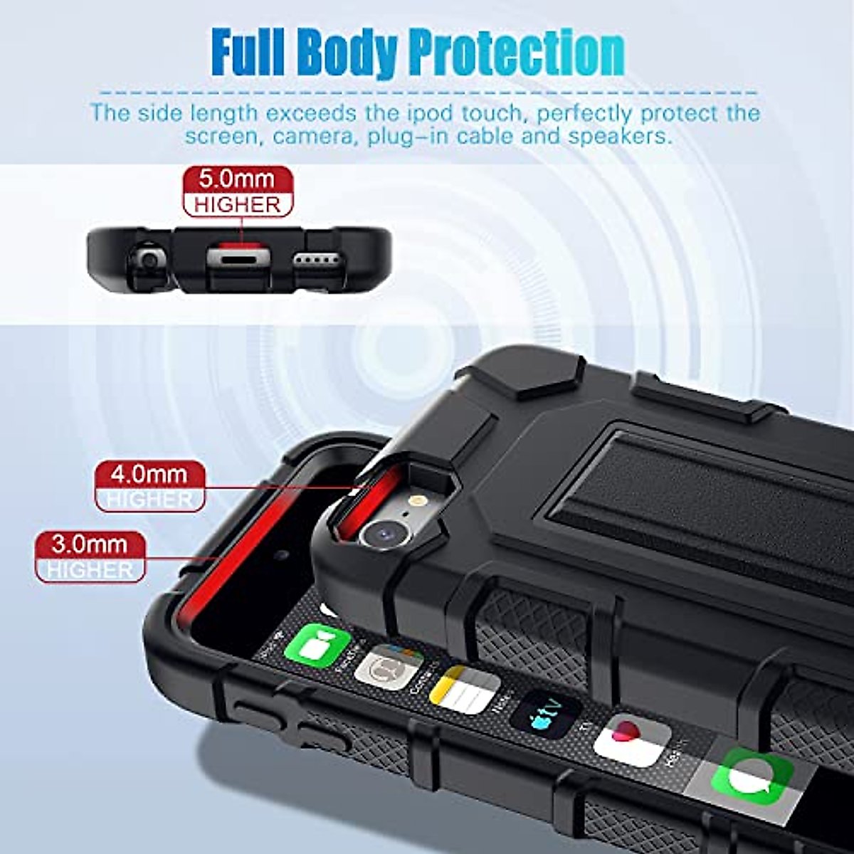 ZoneFoker for iPod Touch 7th Generation Case, iPod Touch 6th / 5th Generation Case Heavy Duty Shockproof Rugged Cover for Apple iPod Touch 7/6/5 Generation Case Black