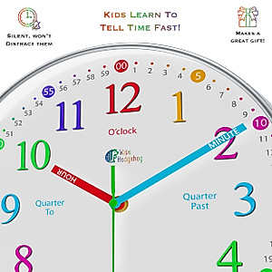 WISE HEDGEHOG Learning Clock for Kids, Silent Non Ticking, Telling Time Teaching Clock, Kids Room Wall Decor for Bedrooms, Analog Kids Clock for Teaching Time, Kids Learn to Tell Time Easily