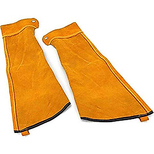 MOCOHANA Leather Welding Sleeves Arm Protection Heat Flame Resistant Heavy Duty with Adjustable Upper End Cuff Button Closure Welding Tools 1 Pair, Length 23.62"