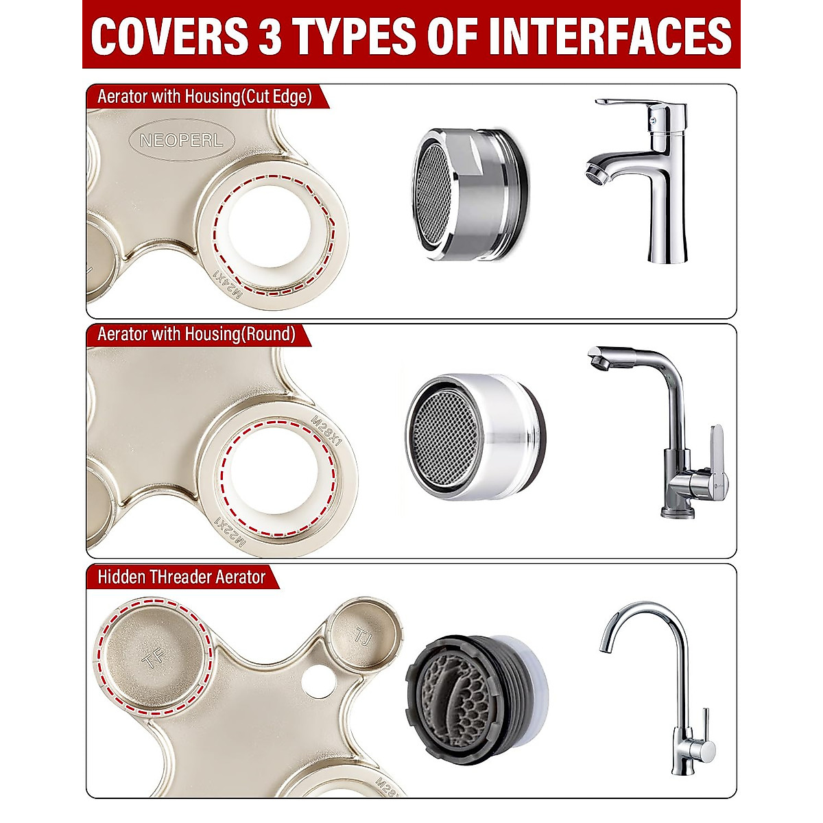 9-in-1 Faucet Aerator Removal Tool Kit(Metal), Heavy-duty Aerato Key for Concealed Threaded and Housed Aerateors,Fits M18 M22 M24 M28 TT TJ TF JR STD Sizes, Faucet Tool for Home Repair Plumbing