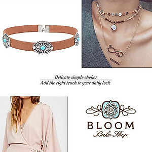 Olbye Bohemia Turquoise Choker Necklace Leather Choker Jewelry Suede Necklace for Women Boho Style