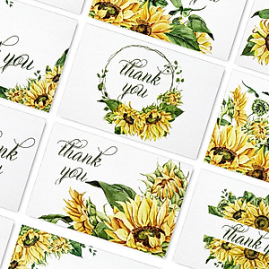 AnyDesign Sunflower Thank You Cards Bulk 30 Pack Thank You Notes with Matching Seal Stickers White Envelopes Floral Greeting Cards for Wedding Baby Shower Bridal Birthday Party, 4 x 6 Inch