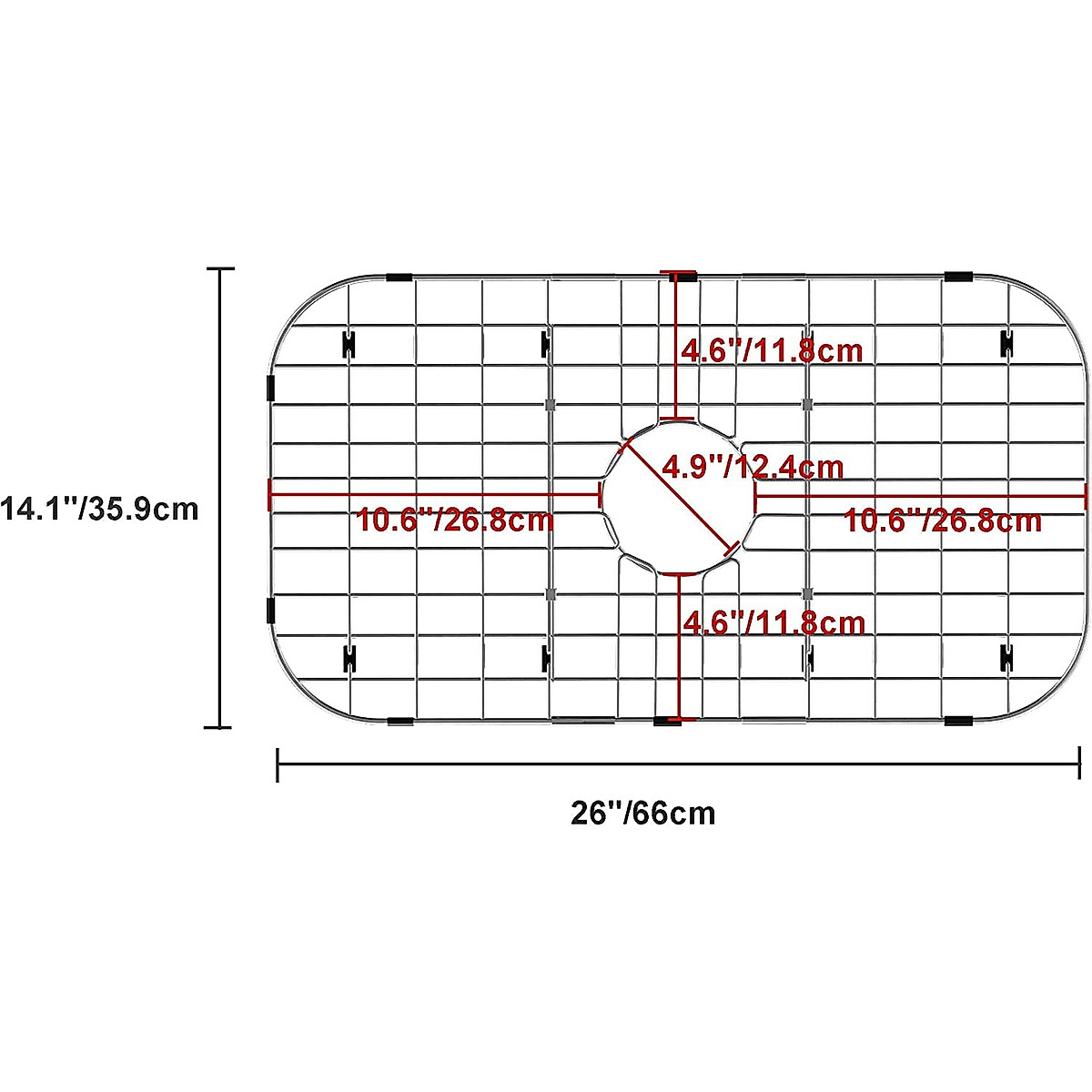 SANNO Sink Protector Grid 26"L X 14"W, Sink Rack Sink Protector Bottom Grid Centered Drain Hole, 304 Stainless Steel for Kitchen Sink Grate