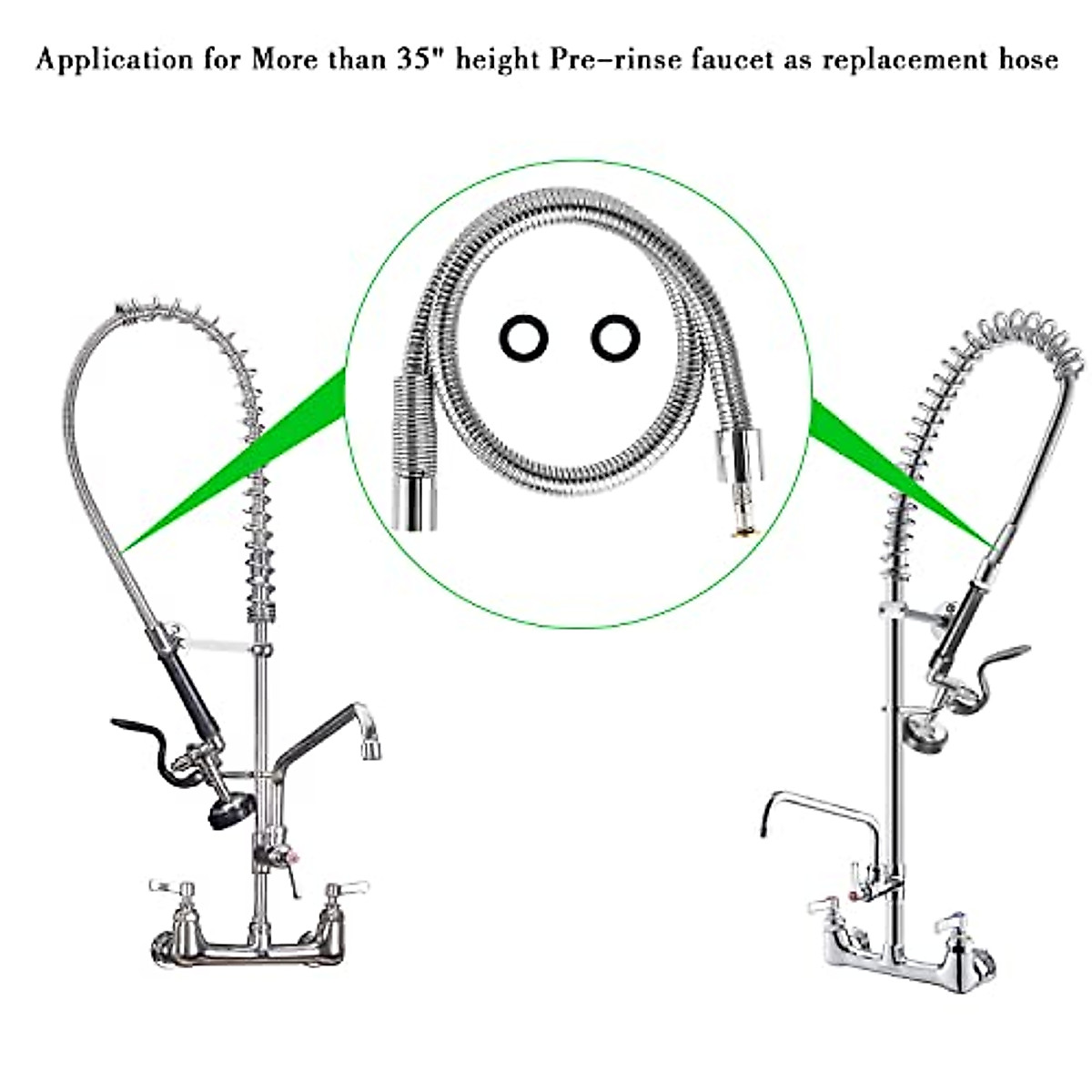 TBER Commercial Pre-rinse Sprayer Hose Replacement Kit for Pre rinse Faucet with 7/8”-20 UN Female Ends, 38” Flexible Stainless Commercial Dish Sprayer Sink Hose