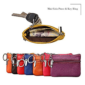 Hibate Black Small Leather Coin Purse Change Pouch for Women Men Kids with Zip Key Ring