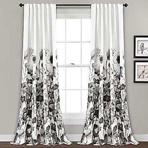 Lush Decor Zuri Flora Light Filtering Window Curtain Panel Pair, 52" W x 84" L, White & Black