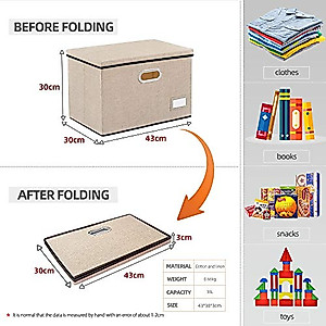 Large Foldable Fabric Storage Bins with Lids Washable Transparent Slot Design [4-Pack]Fashionable Decorative Collapsible Linen Organizer Box Used For Clothes Toys Books CDS Home Closet Bedroom Office