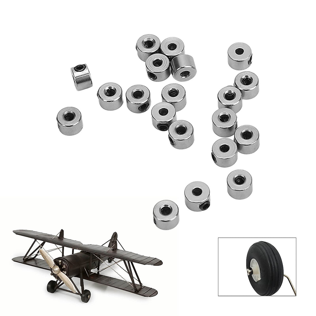 Dilwe Shaft Collar, Landing Gear Stopper Set Wheel Collar Ring, Stainless Steel 2.1mm Landing Gear Stopper Set Wheel Collar RC Airplane Accessory