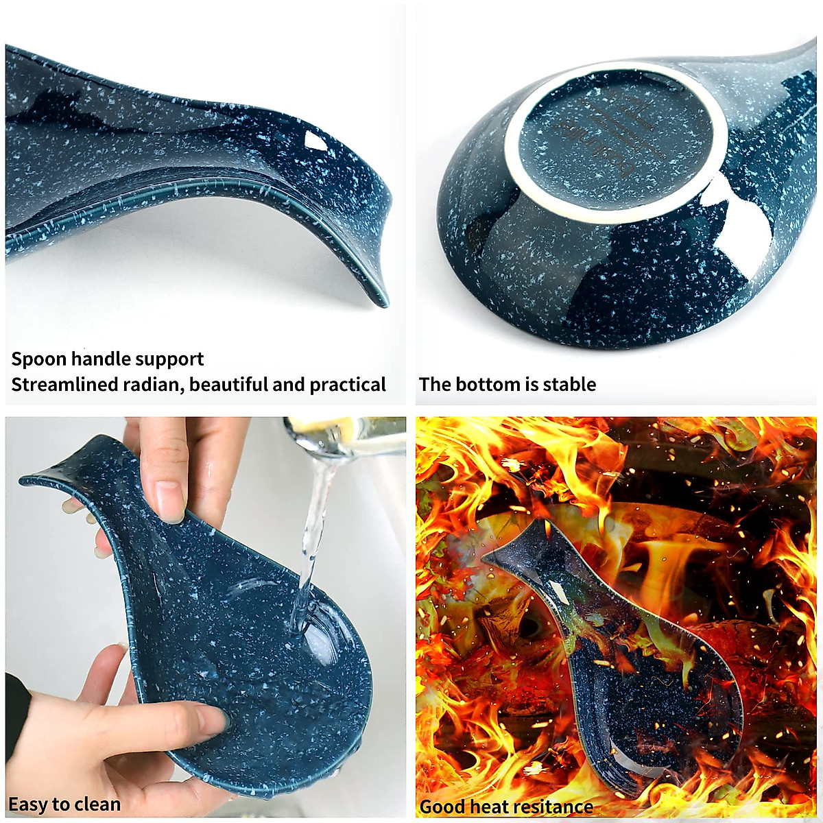 Bosilunlife Kitchen Spoon Rest - Cooking Spoon Holder for Stove Top White Coffee Spoon Rest Ceramic Spoon Holder for Kitchen Counter, Kitchen Decor for Counter, Coffee Bar Accessories (Nave Blue)