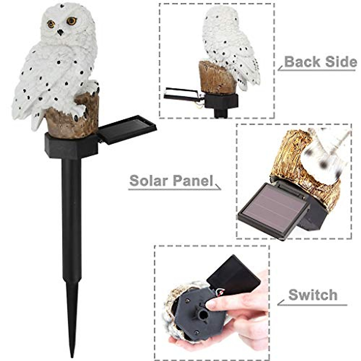DSDecor Garden Solar Lights Outdoor Decorative Resin Owl Solar LED Lights with Stake for Garden Lawn Pathway Yard Decortions
