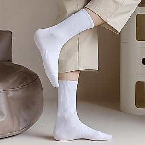 Weston Ink 6 Pairs Men's Solid Crew Socks Casual Socks Japanese Crew Knit Socks (6 Pairs[Black/Red/Brown/Khaki/White/Beige])