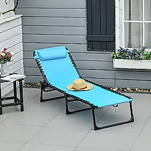Outsunny Folding Chaise Lounge Pool Chair, Patio Sun Tanning Chair, Outdoor Lounge Chair with 4-Position Reclining Back, Breathable Mesh Seat for Beach, Yard, Patio, Blue