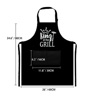 GEMHOPE Funny Aprons for Men King of the Grill BBQ Grilling Aprons with Pockets Cooking Aprons Birthday Father’s Day Husband Dad Gifts (Black)