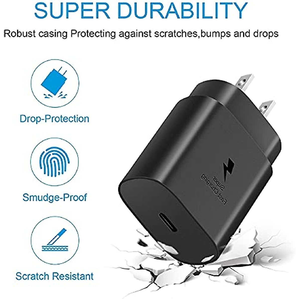 Samsung Super Fast Charging,25W USB C Wall Charger Block with 5FT Type C Cable Compatible Samsung Galaxy S22/S22+/S22Ultra/S21/S21+/S20/S20+/S10/S10e/S9/S9 Plus/S8/S8 Plus/Note 20/Note 10/Note 9/Note8