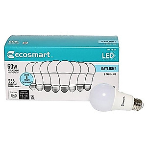Ecosmart 8-Pack A19 - 60 Watt Equivalent Daylight (5000K) LED Light Bulb