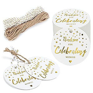 100PCS Thank You for Celebrating with US Tags,White High-end Paper Round Favors Labels with String,Personalized Gift Tags for Baby Shower,Wedding,Bridal Shower,and Gift Wrapping（1.97"x1.97")