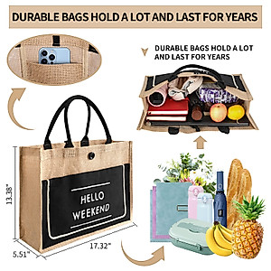 Beach Tote Bag for Women 2 Pack - Burlap Jute Reusable Gift Favors Bag with handles for Bridesmaid Grocery Shoppiing straw bag
