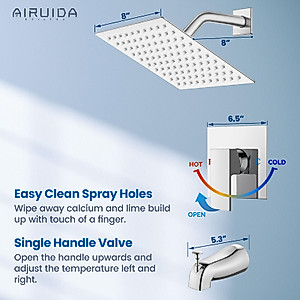 Airuida Bar Sink Faucet Single Hole Single Handle Bathroom Sink Faucet Kitchen Shower Faucet Set with 8 Inch Rainfall Square Showerhead and Tub Spout Bathtub Faucet Kit
